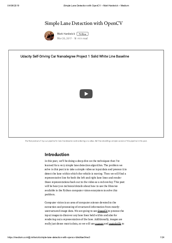 (PDF) Simple Lane Detection with OpenCV