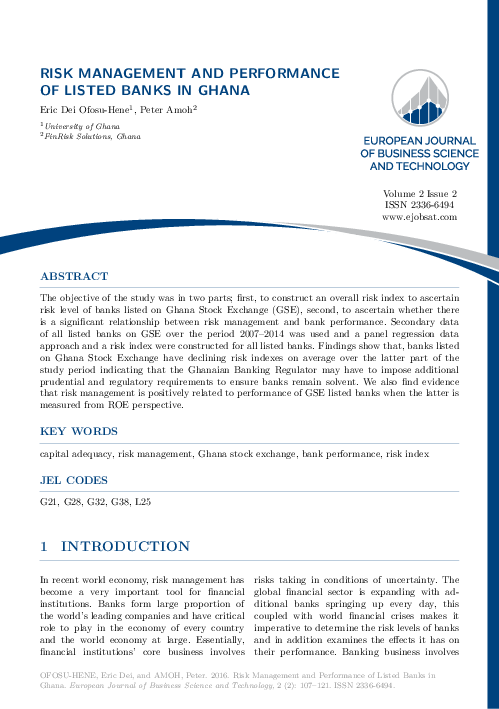 (PDF) Risk Management and Performance of Listed Banks in Ghana