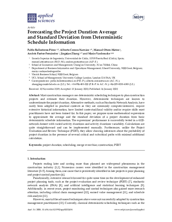(PDF) Forecasting the Project Duration Average and Standard Deviation ...