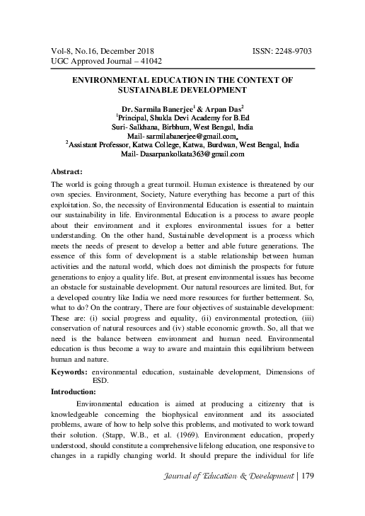 (PDF) ENVIRONMENTAL EDUCATION IN THE CONTEXT OF SUSTAINABLE DEVELOPMENT