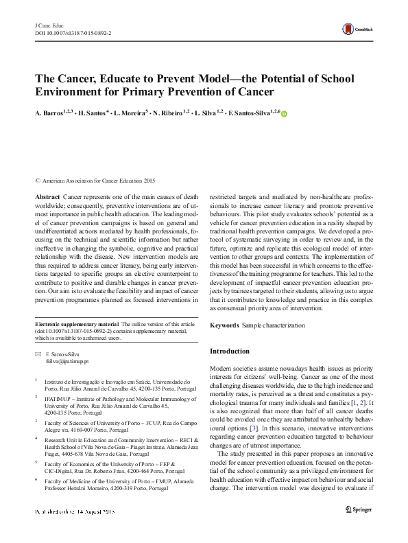 (PDF) The Cancer, Educate to Prevent Model-the Potential of School ...
