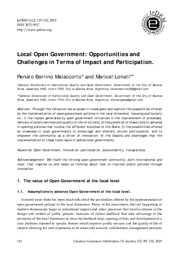 (PDF) Local Open Government: Opportunities and Challenges in Terms of ...