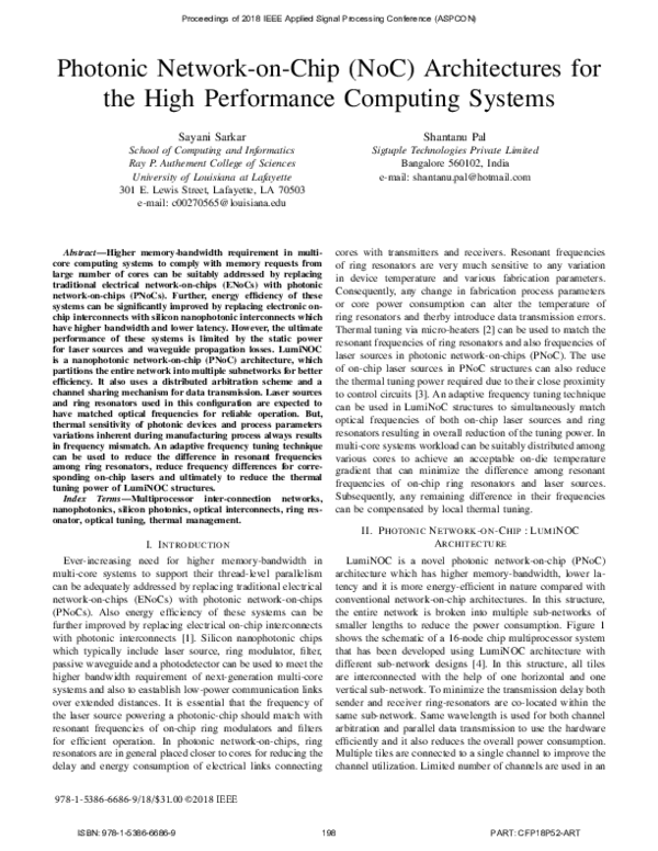 (PDF) Photonic Network-on-Chip (NoC) Architectures for the High Performance Computing Systems