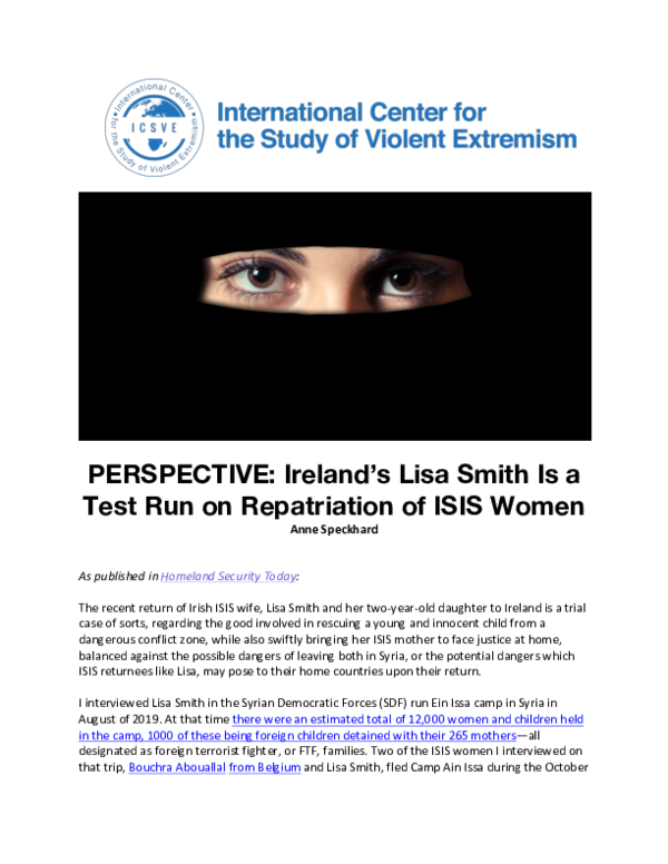 (PDF) Ireland's Lisa Smith Is a Test Run on Repatriation of ISIS Women