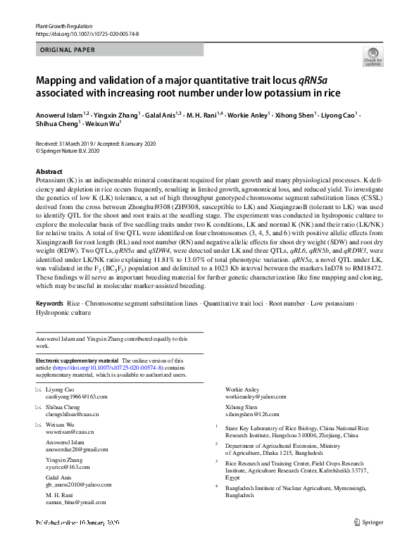 (PDF) Mapping and validation of a major quantitative trait locus qRN5a associated with ...