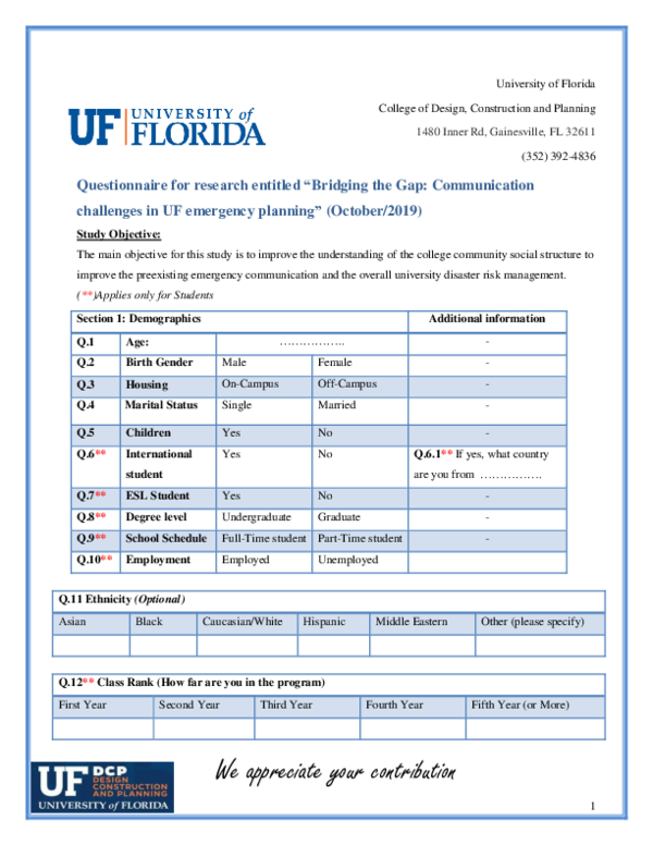 (DOC) Questionnaire for Study (Communication challenges in campus ...