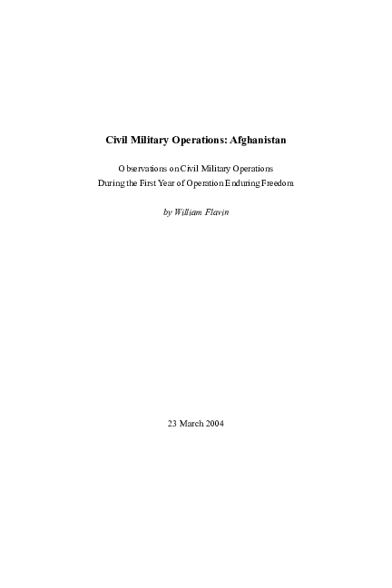 (PDF) Civil Military Operations: Afghanistan Observations on Civil ...