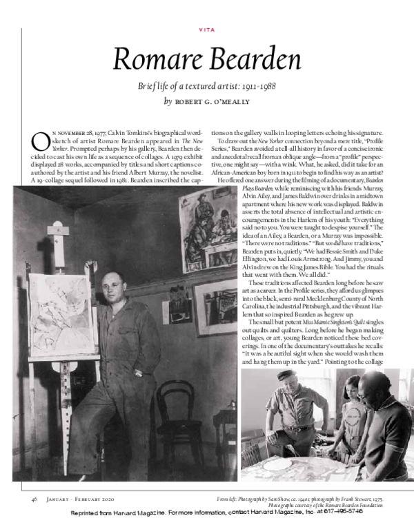 (PDF) Romare Bearden: Brief life of a textured artist: 1911-1988