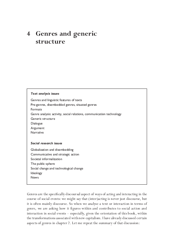 4 Genres and generic structure