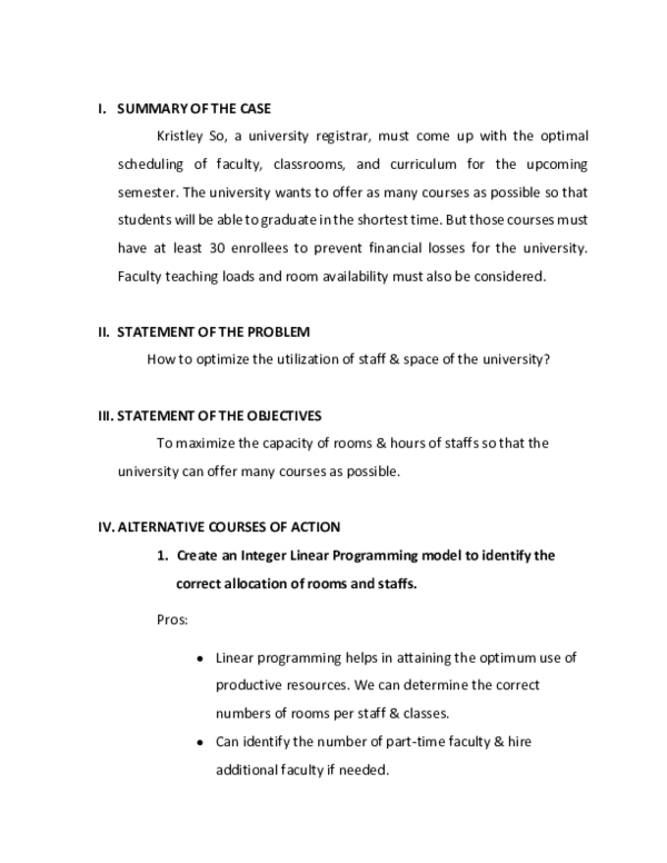 (DOC) Scheduling Staff & Space Case Study