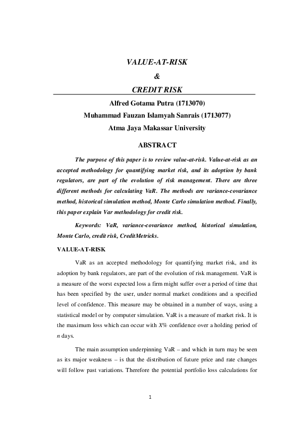 (DOC) Value At Risk & Credit VaR