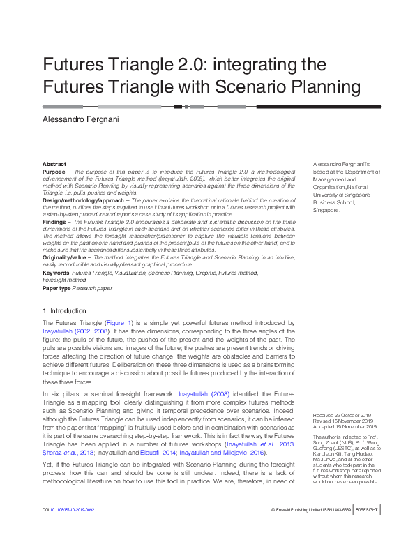(PDF) Futures Triangle 2.0: integrating the Futures Triangle with ...