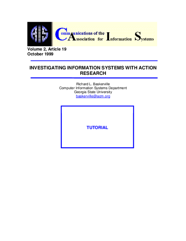 (PDF) Investigating information systems with action research