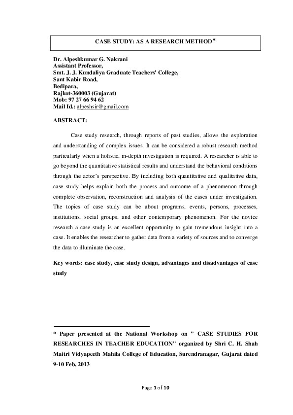 (DOC) CASE STUDY AS A RESEARCH METHOD