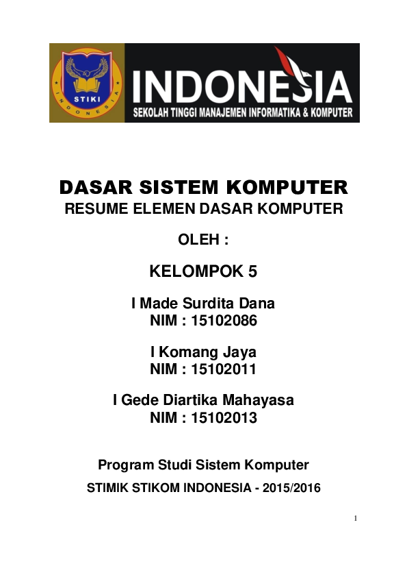 (PDF) DASAR SISTEM KOMPUTER - ELEMEN DASAR KOMPUTER