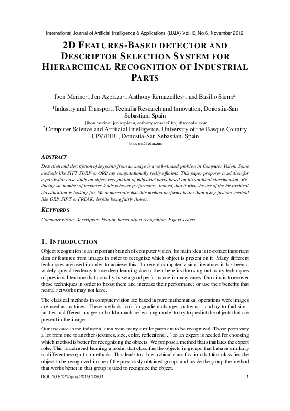 Pdf 2d Features Based Detector And Descriptor Selection System For Hierarchical Recognition Of