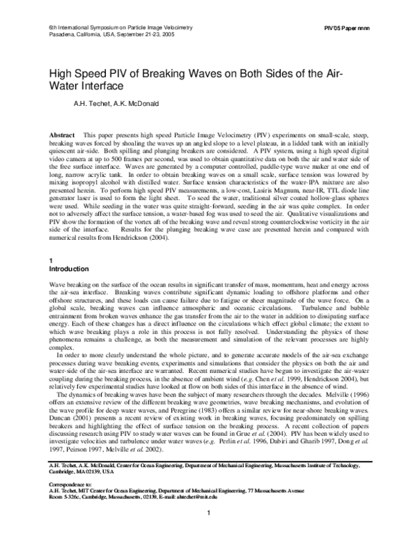 (PDF) High Speed PIV of Breaking Waves on Both Sides of the Air- Water ...