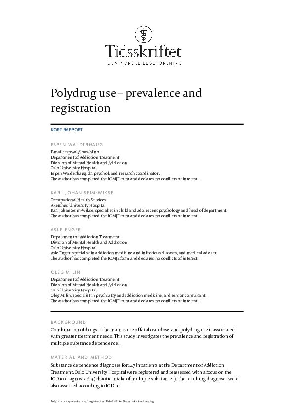 (PDF) Polydrug use -prevalence and registration