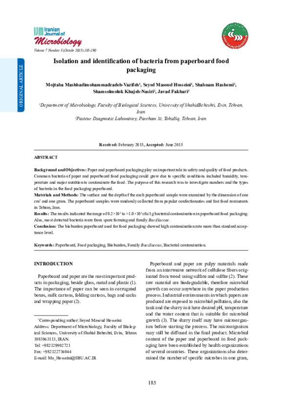 (PDF) Isolation and identification of bacteria from paperboard food ...