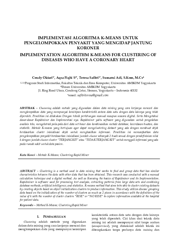 (PDF) IMPLEMENTASI ALGORITMA K-MEANS UNTUK PENGELOMPOKKAN PENYAKIT YANG ...