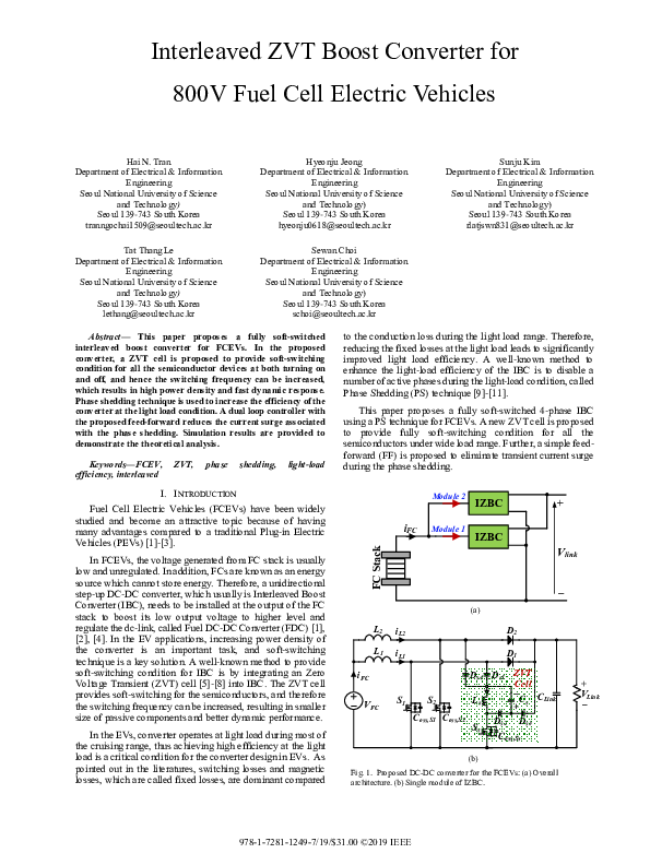 (PDF) Interleaved ZVT Boost Converter for 800V Fuel Cell Electric Vehicles