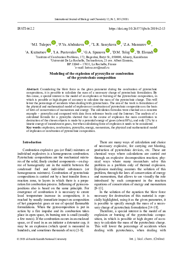 (PDF) Modeling of the explosion of pyroxylin or combustion of the ...