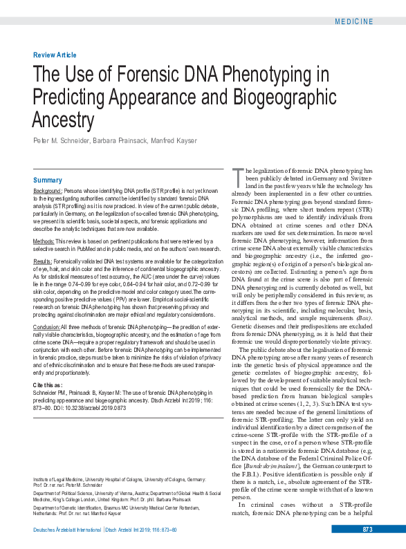 Pdf The Use Of Forensic Dna Phenotyping In Predicting Appearance And