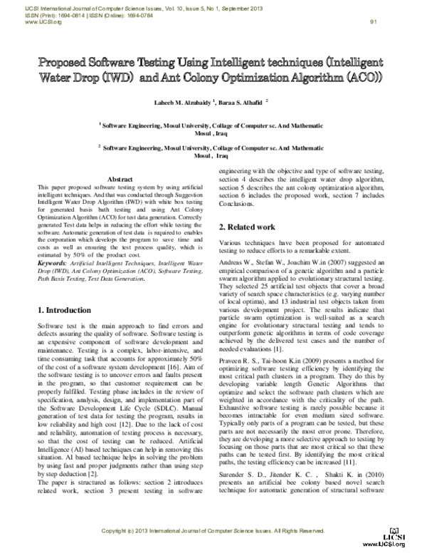 Pdf Proposed Software Testing Using Intelligent Techniques Intelligent Water Drop Iwd And