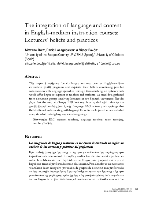 (PDF) The integration of language and content in English-medium instruction courses: Lecturers ...