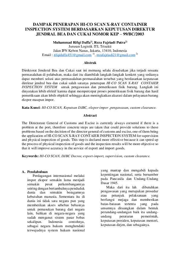 (DOC) DAMPAK PENERAPAN HI CO SCAN X RAY CONTAINER INSPECTION SYSTEM ...