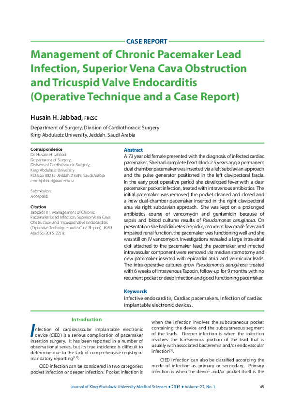 (PDF) Management of Infected Cardiac Pacemaker: A Case Study