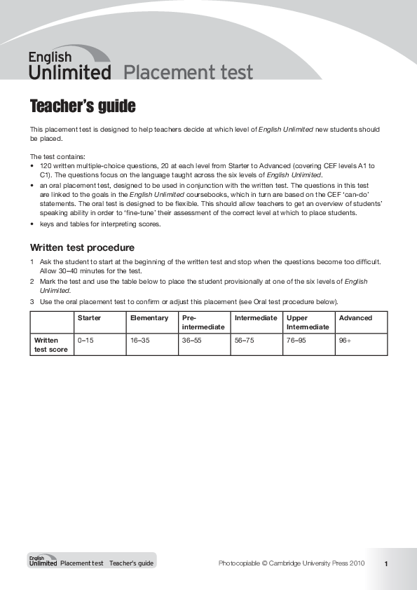 (PDF) Placement test Teacher's guide