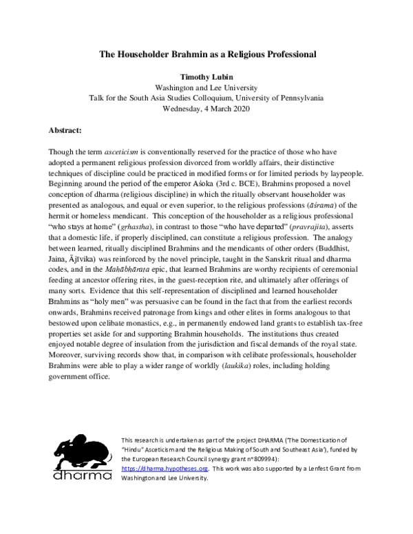 (PDF) The Householder Brahmin as a Religious Professional