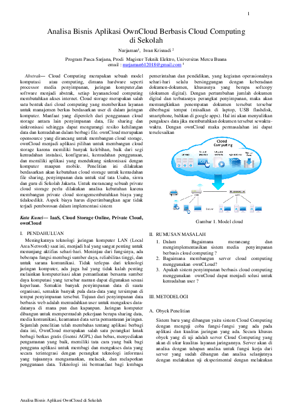 (PDF) Analisa Bisnis Aplikasi Own Cloud Berbasis Cloud Computing