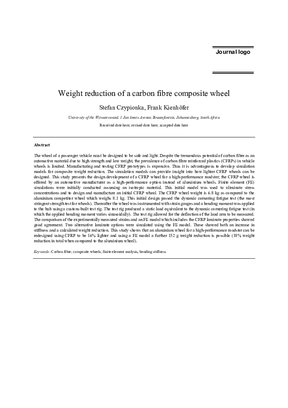 (PDF) Weight reduction of a carbon fibre composite wheel