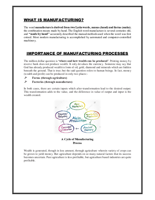 (PDF) WHAT IS MANUFACTURING? A Cycle of Manufacturing Process