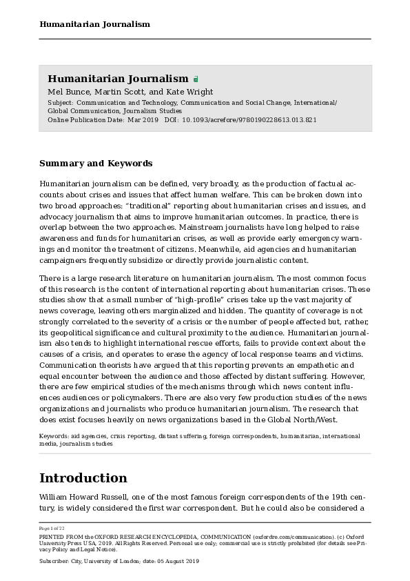 (PDF) Humanitarian Journalism