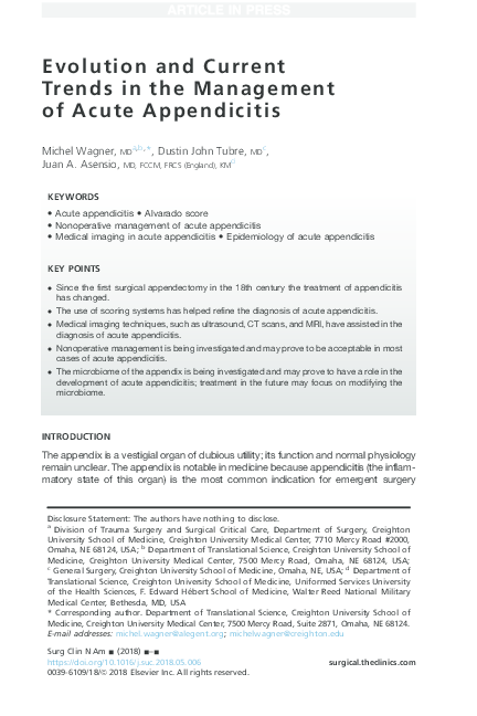 (PDF) Evolution and Current Trends in the Management of Acute Appendicitis