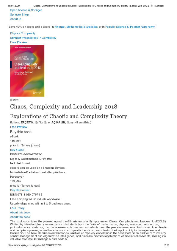 (PDF) Chaos, Complexity and Leadership 2018 Explorations of Chaotic and Complexity Theory
