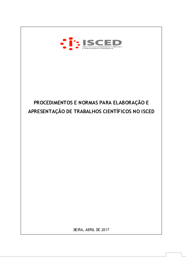 (PDF) PROCEDIMENTOS E NORMAS PARA ELABORAÇÃO E APRESENTAÇÃO DE ...