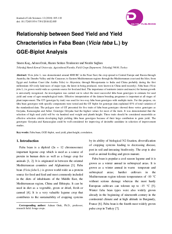 (PDF) Relationship between Seed Yield and Yield Chracteristics in Faba Bean (Vicia faba L.) by ...