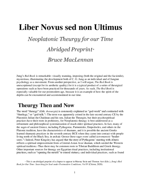 (PDF) Liber Novus sed non Ultimus: Neoplatonic Theurgy for our Time ...