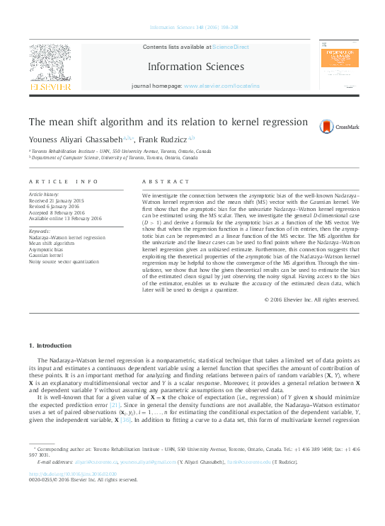 Pdf The Mean Shift Algorithm And Its Relation To Kernel Regression