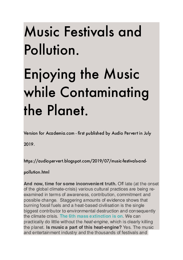 (PDF) Music Festivals and Pollution. Enjoying the Music while ...