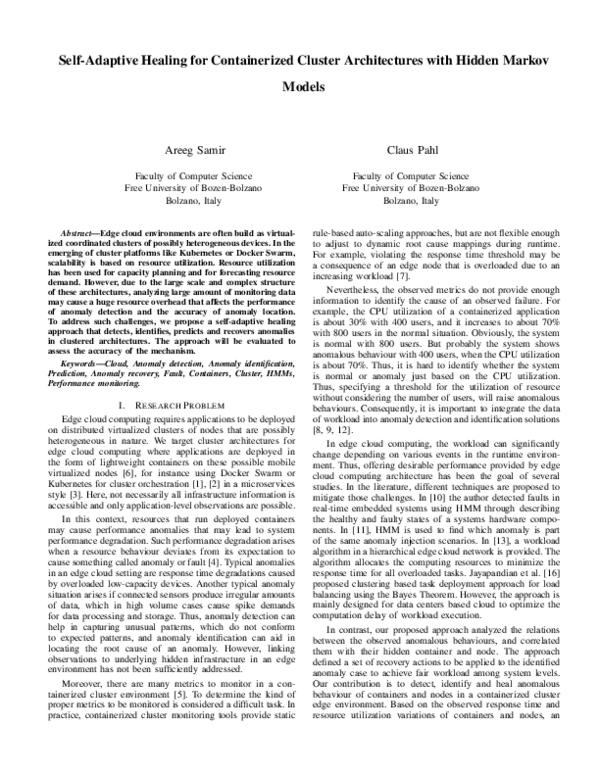 Pdf Self Adaptive Healing For Containerized Cluster Architectures With Hidden Markov Models
