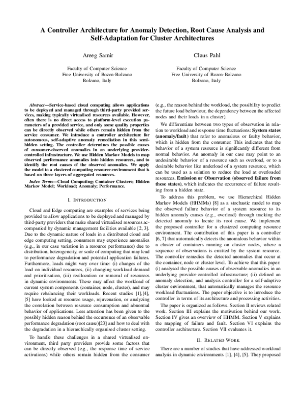 Pdf A Controller Architecture For Anomaly Detection Root Cause Analysis And Self Adaptation