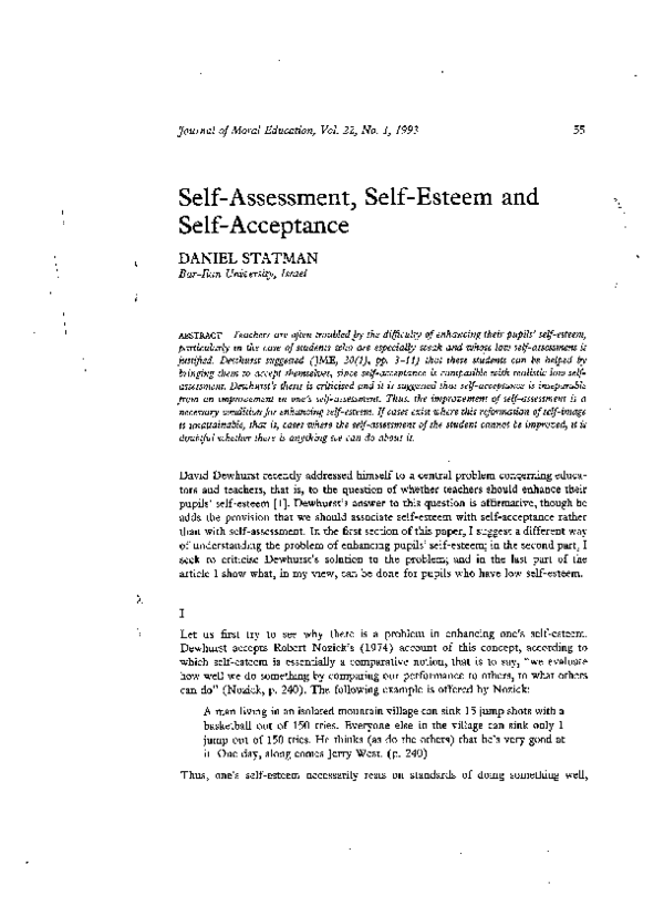 (PDF) Self-Assessment, Self-Esteem and Self-Acceptance