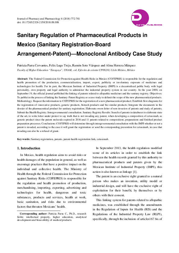 (PDF) Sanitary Regulation of Pharmaceutical Products in Mexico ...