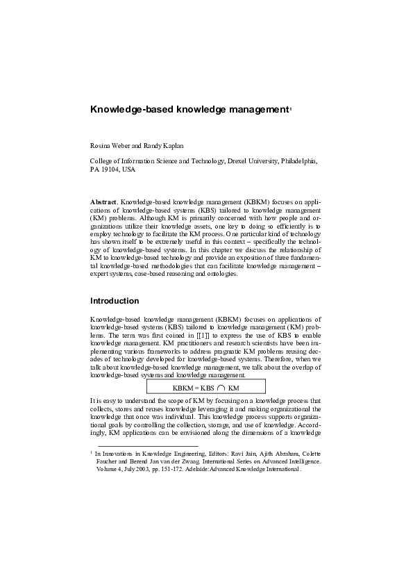 (PDF) Knowledge-based knowledge management