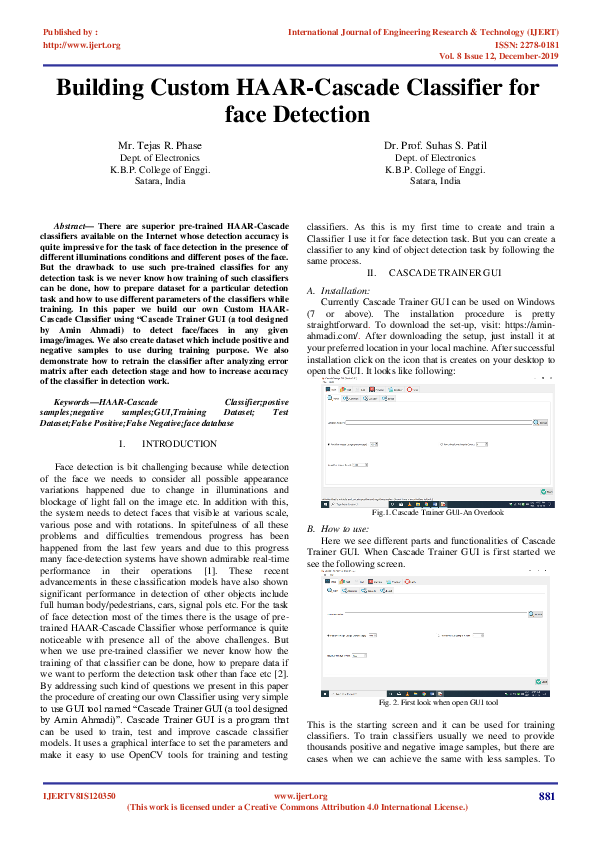 Pdf Building Custom Haar Cascade Classifier For Face Detection